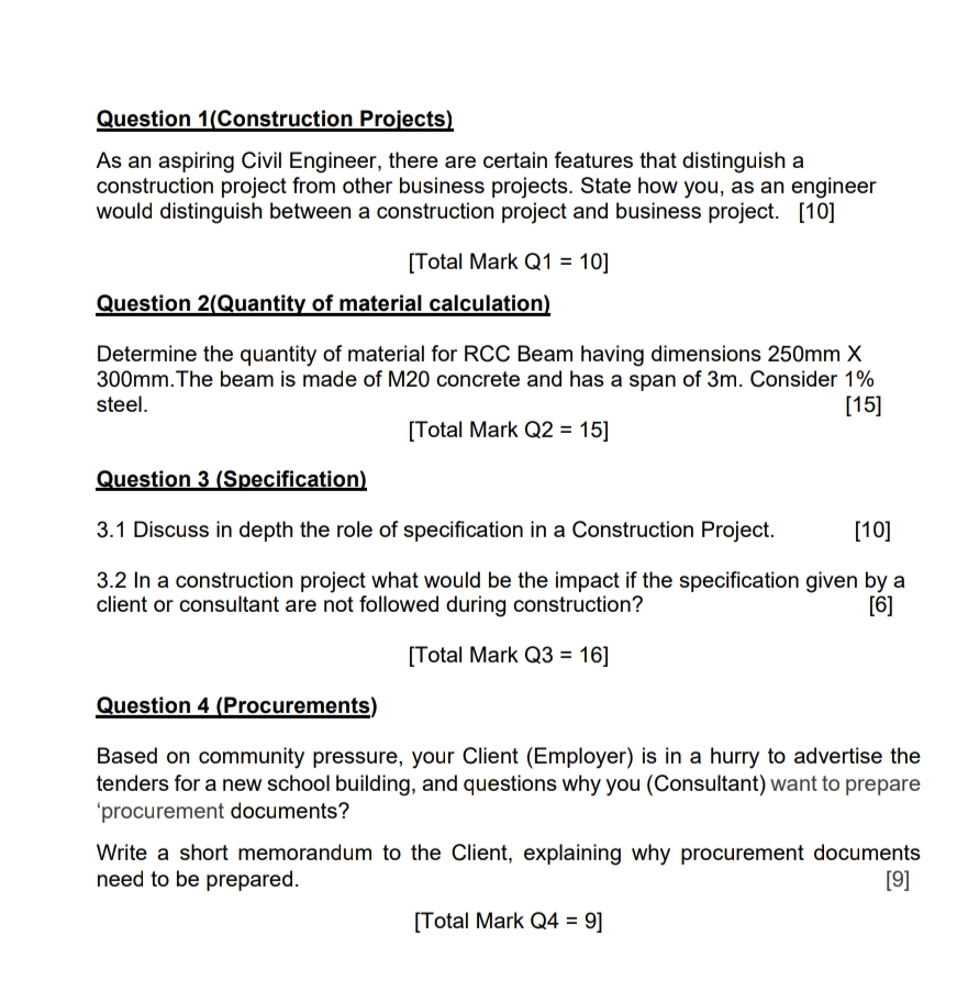 Solved Question 1(Construction Projects)As an aspiring Civil | Chegg.com