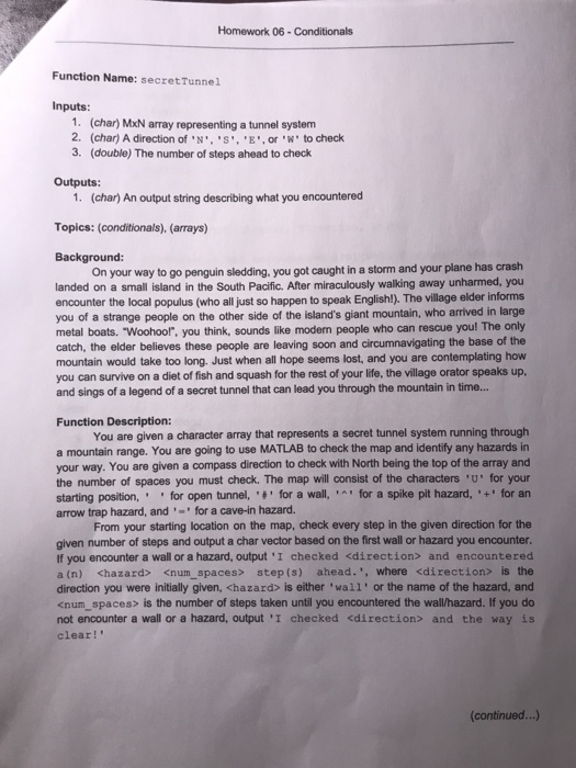 Homework 06 - Conditionals Function Name: | Chegg.com