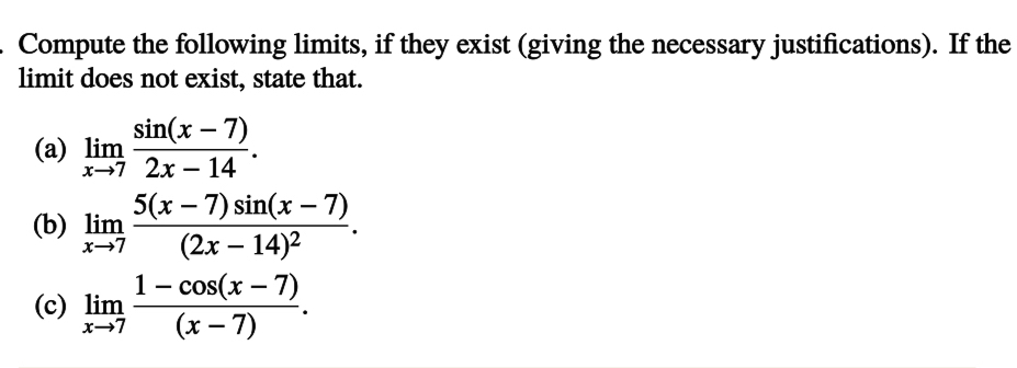 Solved Compute the following limits, ﻿if they exist (giving | Chegg.com