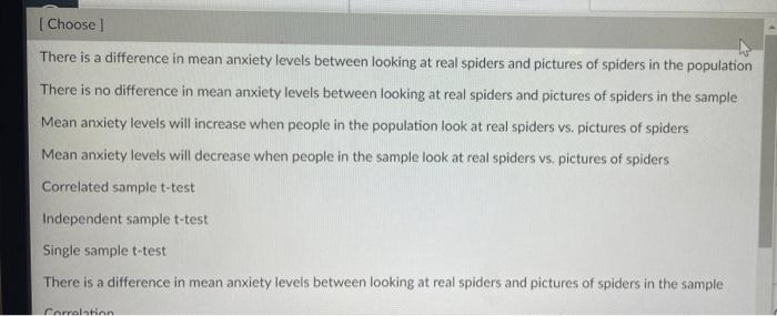 Solved Fear of Spiders In an experiment to compare anxiety | Chegg.com