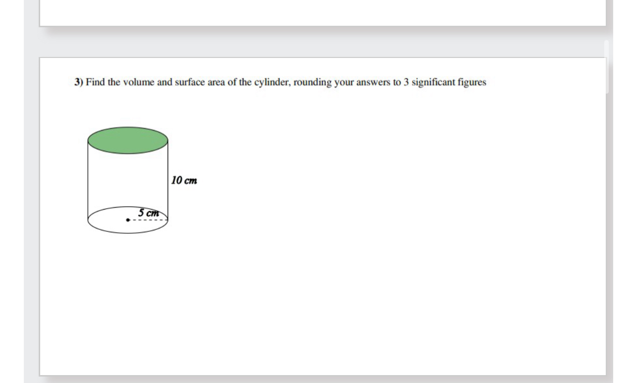 Solved Find the volume and surface area of the cylinder, | Chegg.com