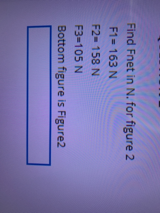 Solved Find Fnet in N. for figure 2 F1= 163 N F2= 158 N | Chegg.com
