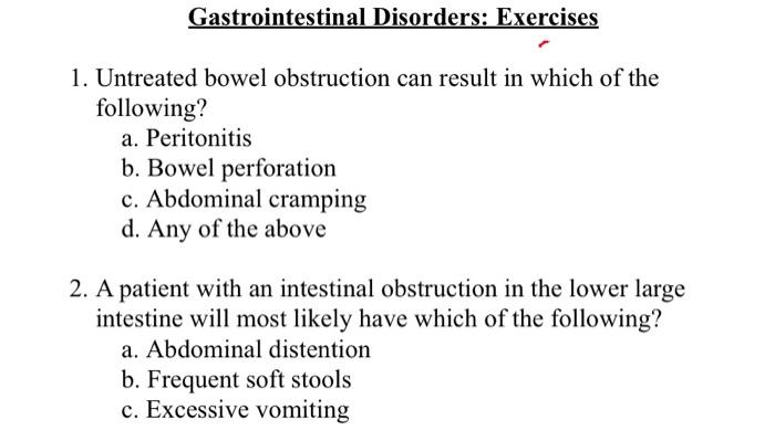 Solved Gastrointestinal Disorders: Exercises 1. Untreated | Chegg.com