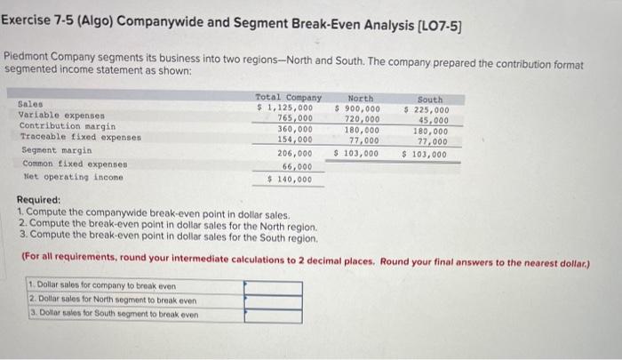 Solved Exercise 7-4 (Algo) Basic Segmented Income Statement | Chegg.com