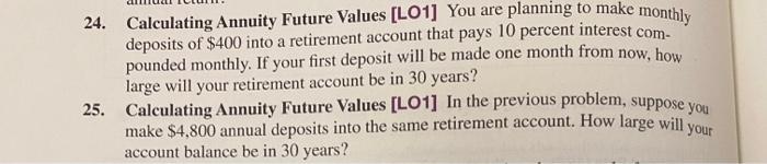 Solved 24. Calculating Annuity Future Values [LO1] You are | Chegg.com