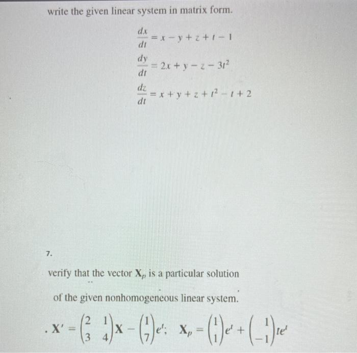 Solved write the given linear system in matrix form. | Chegg.com