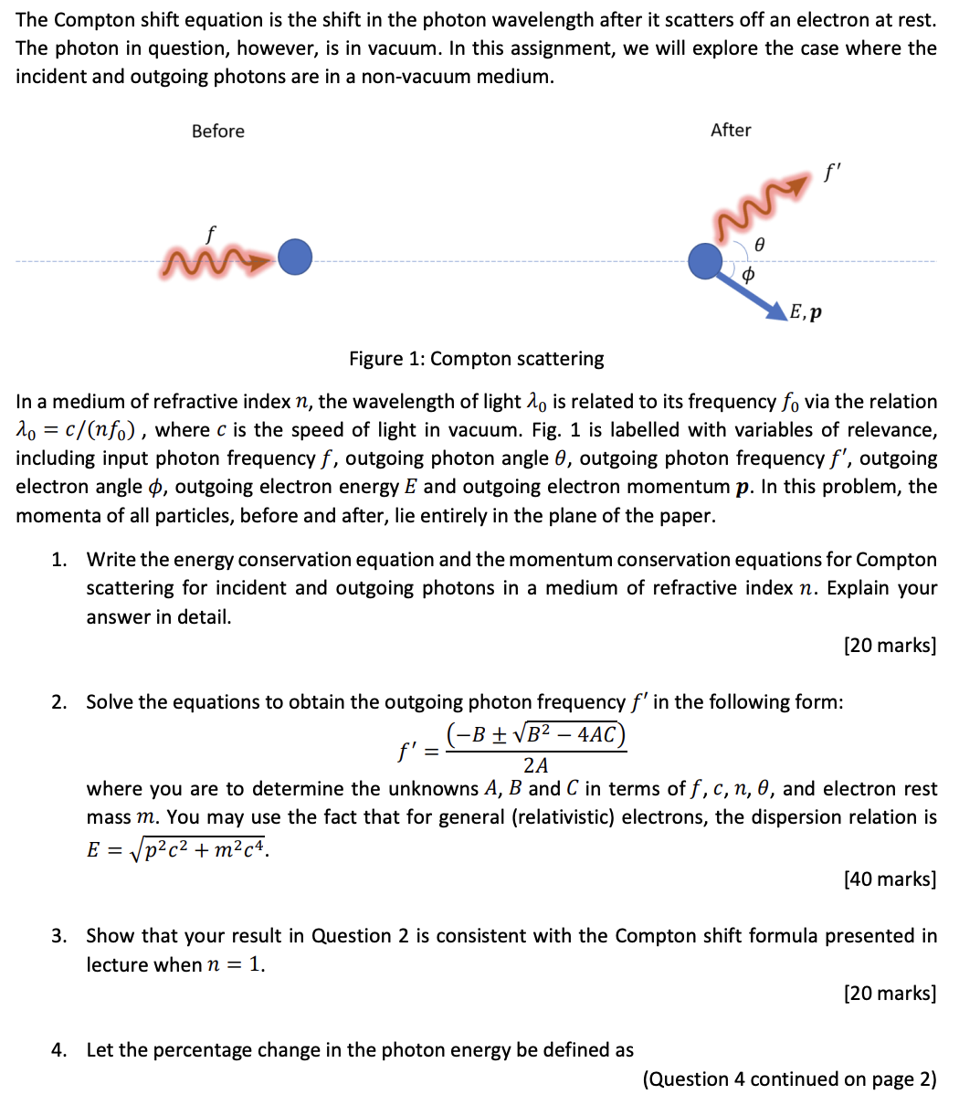 Solved The Compton shift equation is the shift in the photon | Chegg.com