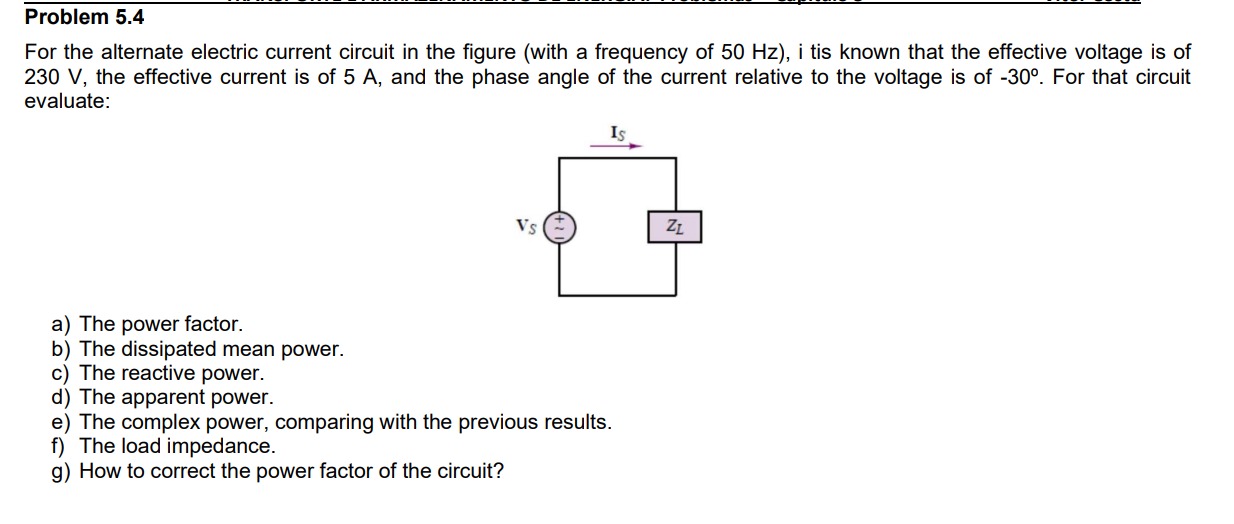 Solved Problem 5.4For the alternate electric current circuit | Chegg.com