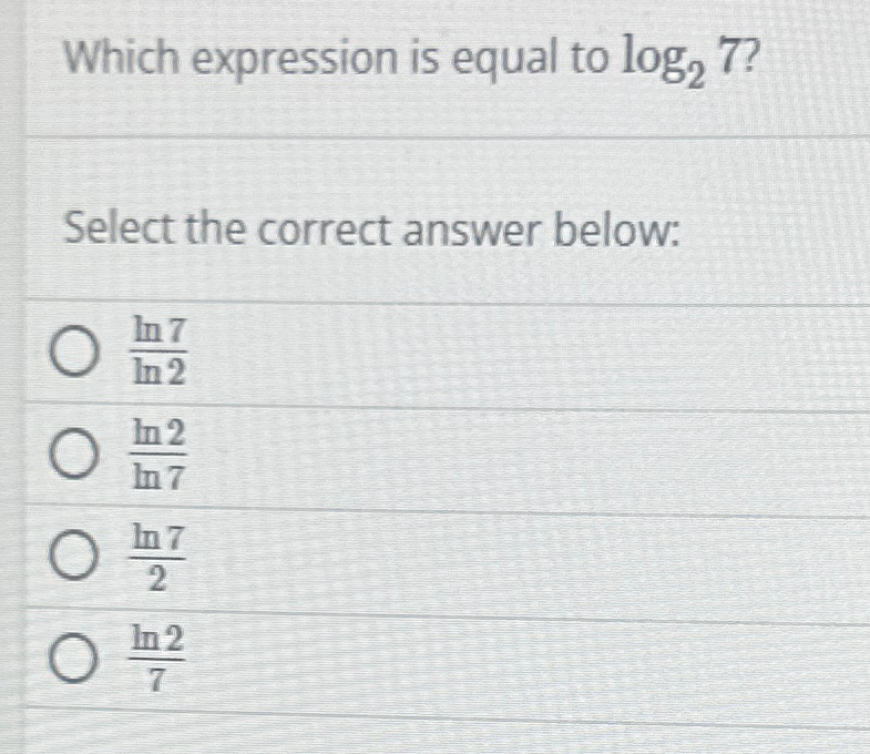 Solved Which expression is equal to log27 ?Select the | Chegg.com