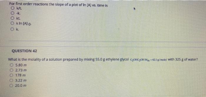Solved For first order reactions the slope of a plot of In | Chegg.com