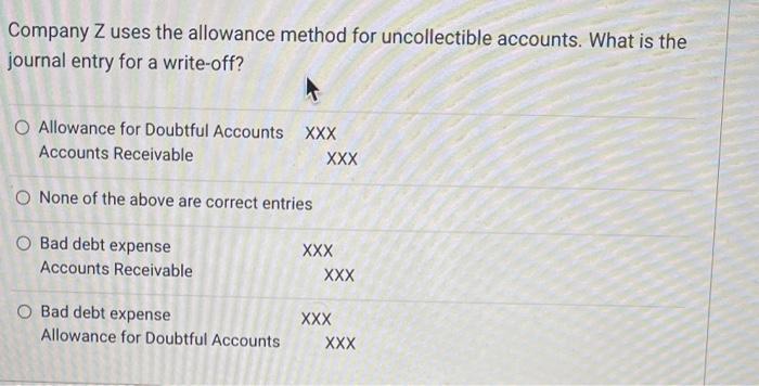 Solved Company Z uses the allowance method for uncollectible | Chegg.com