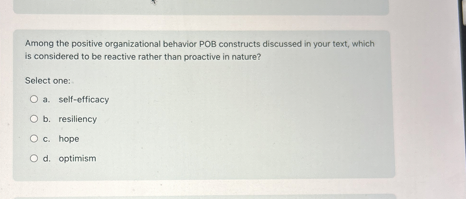 Solved Among the positive organizational behavior POB | Chegg.com