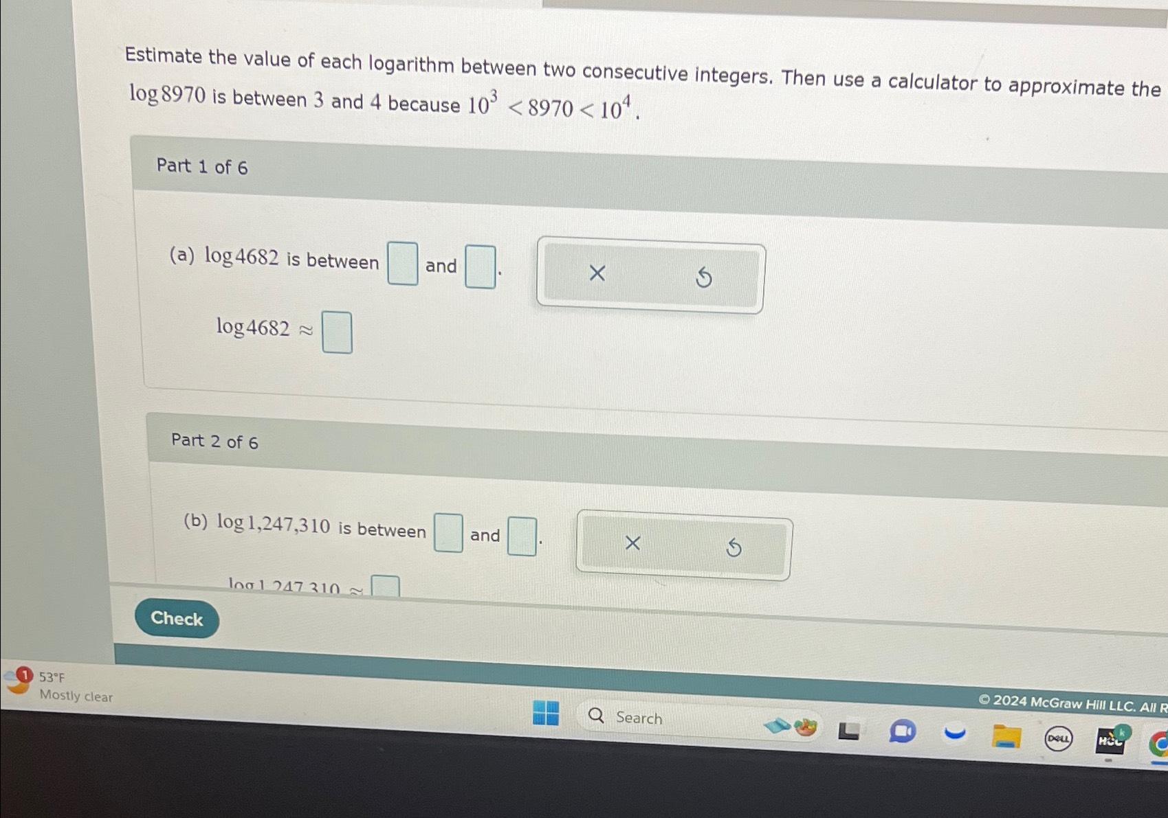 Solved Estimate the value of each logarithm between two | Chegg.com
