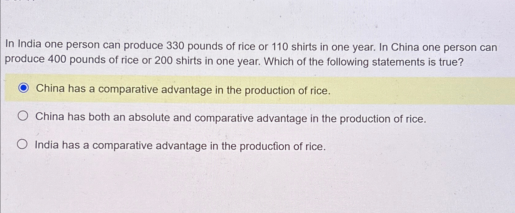 Solved In India one person can produce 330 ﻿pounds of rice | Chegg.com