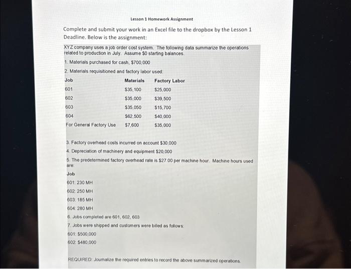 Lesson 1 Homework Assignment Complete and submit your | Chegg.com