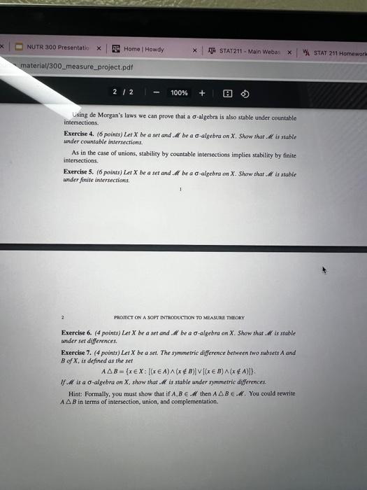 Solved Using de Morgan's laws we can prove that a σ-algebn | Chegg.com
