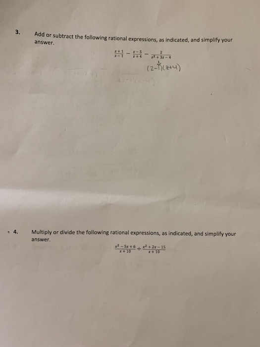 Solved Add or subtract the following rational expressions, | Chegg.com