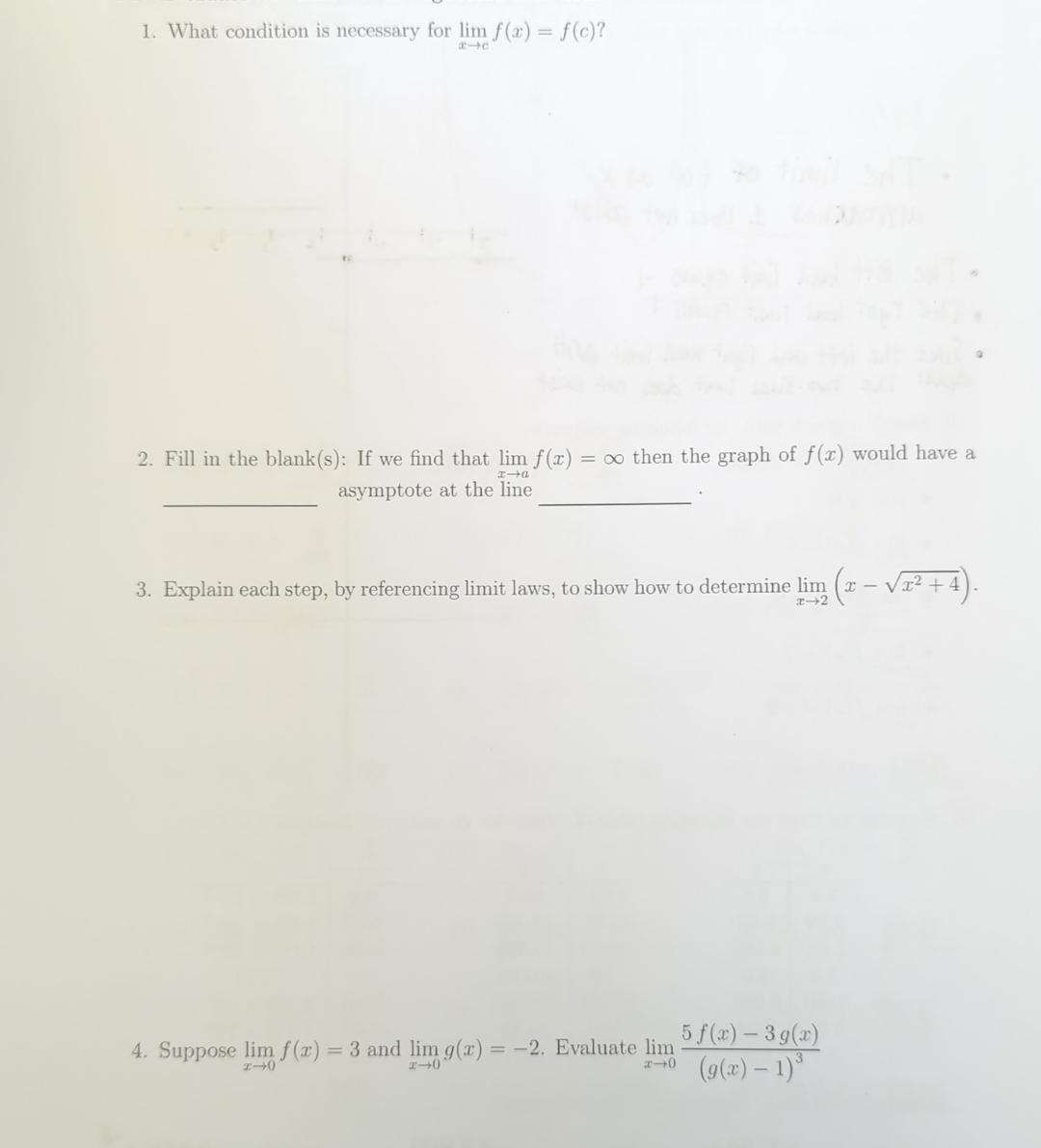 Solved What condition is necessary for limx→cf(x)=f(c) ?Fill | Chegg.com