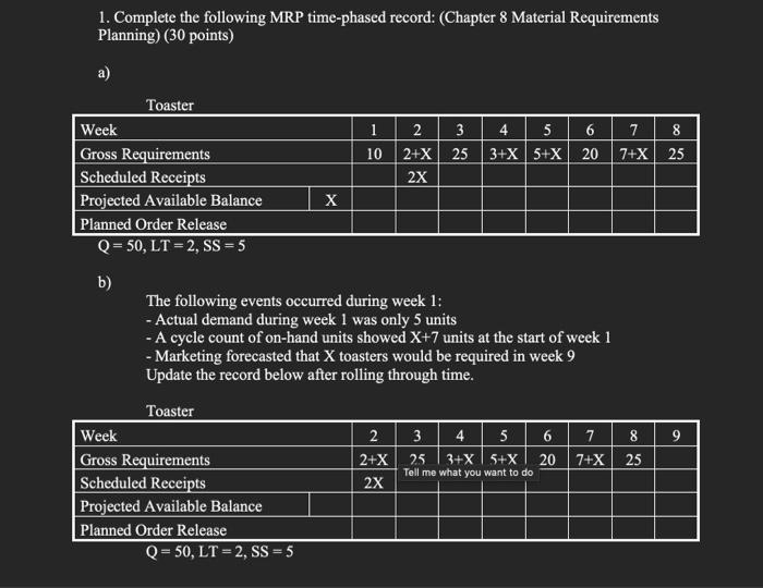 Solved 1. Complete the following MRP time-phased record: | Chegg.com