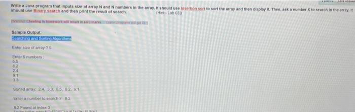 Solved Write a Java program that inputs size of array N and | Chegg.com