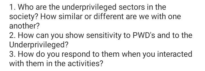 Solved 1. Who are the underprivileged sectors in the | Chegg.com