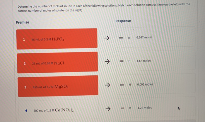 Solved Determine the number of mols of solute in each of the | Chegg.com