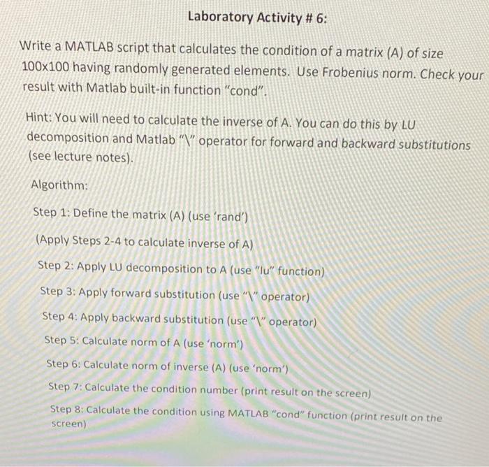 Solved Laboratory Activity #6: Write a MATLAB script that | Chegg.com