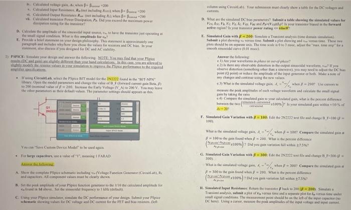 Design a single stage BJT small signal amplifier to | Chegg.com