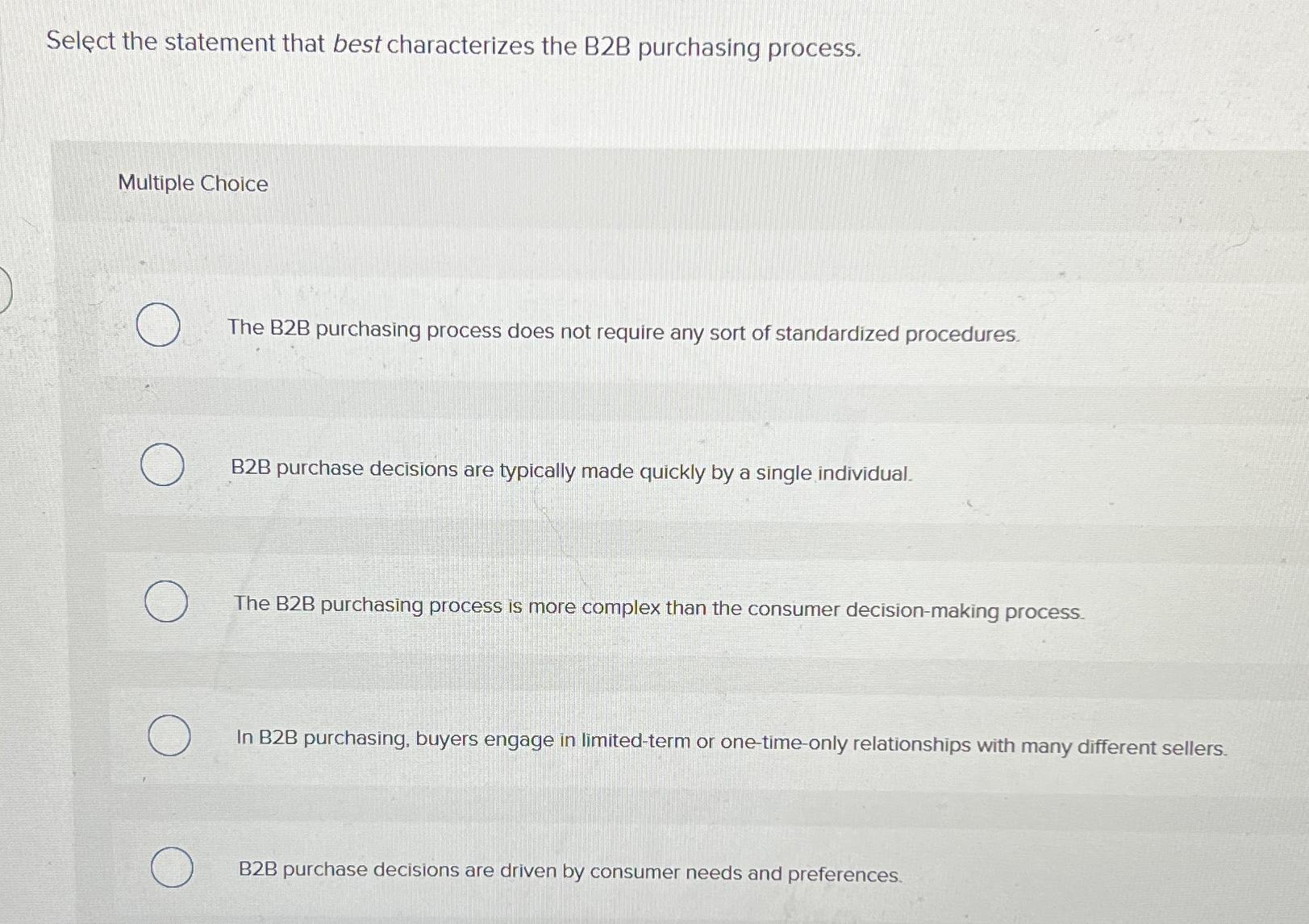 Solved Select the statement that best characterizes the B2B | Chegg.com