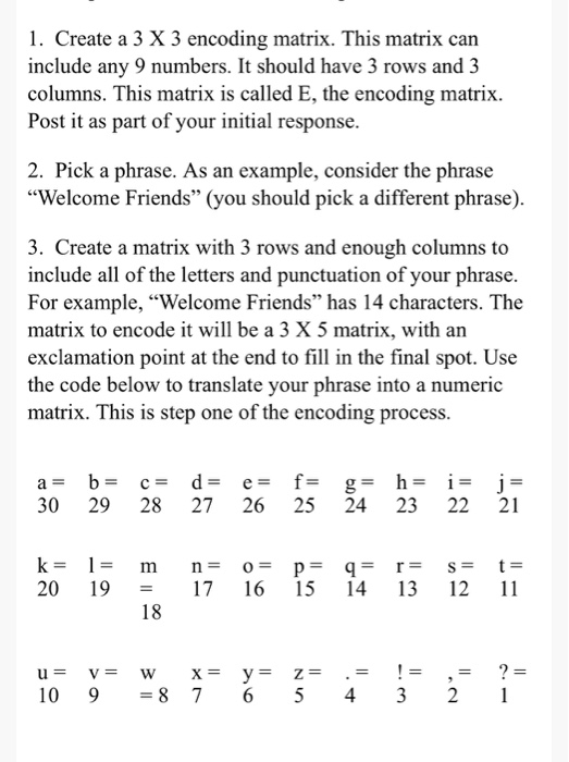 Solved 1. Create a 3 X 3 encoding matrix. This matrix can | Chegg.com