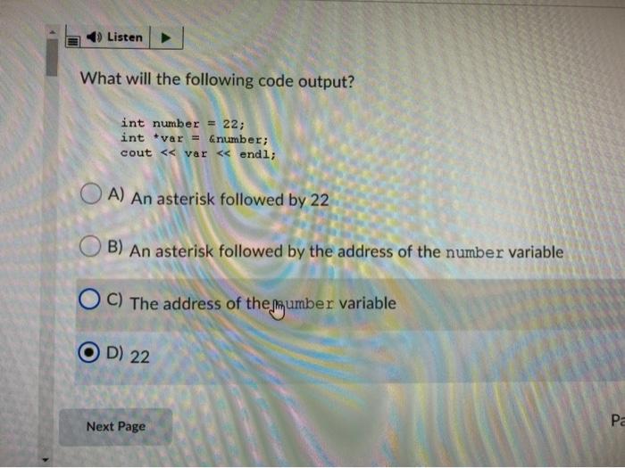 Solved Listen What will the following code output? int | Chegg.com
