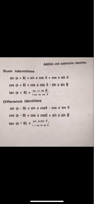 Solved Addition and subtraction identities Sum identities | Chegg.com