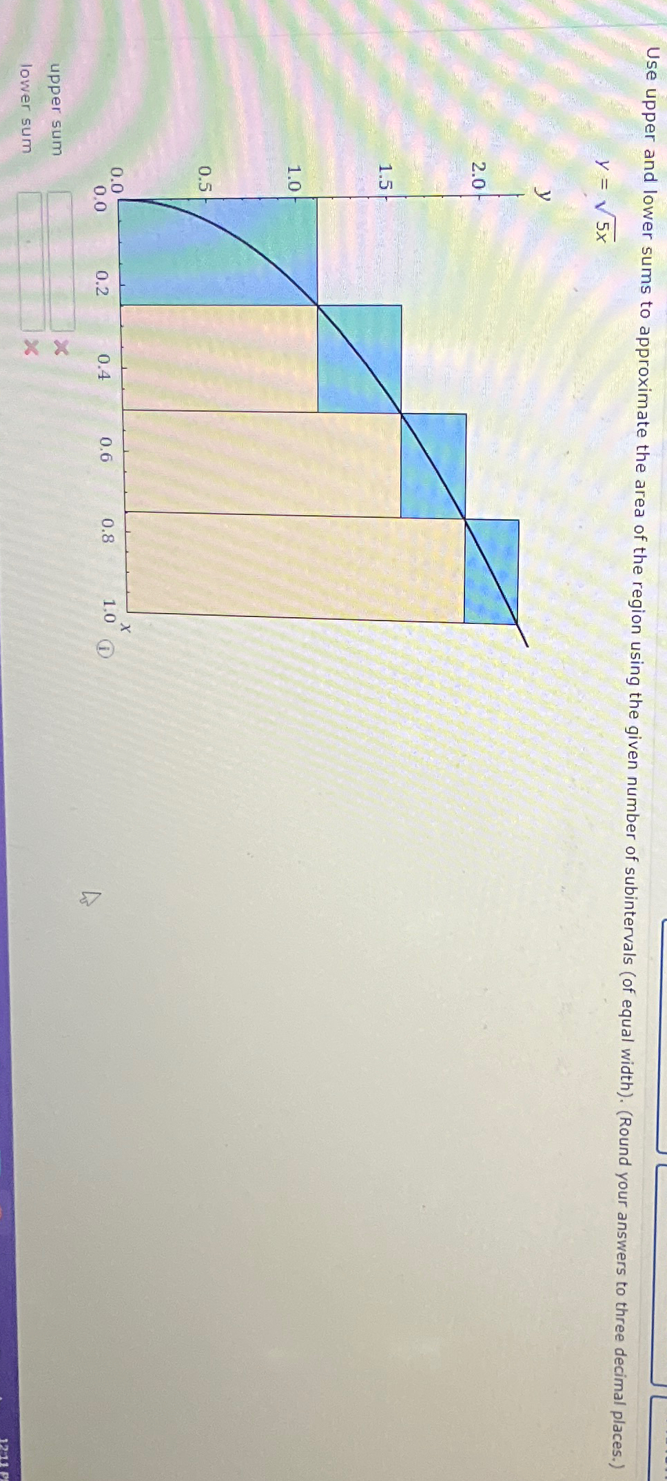 Solved Use upper and lower sums to approximate the area of | Chegg.com