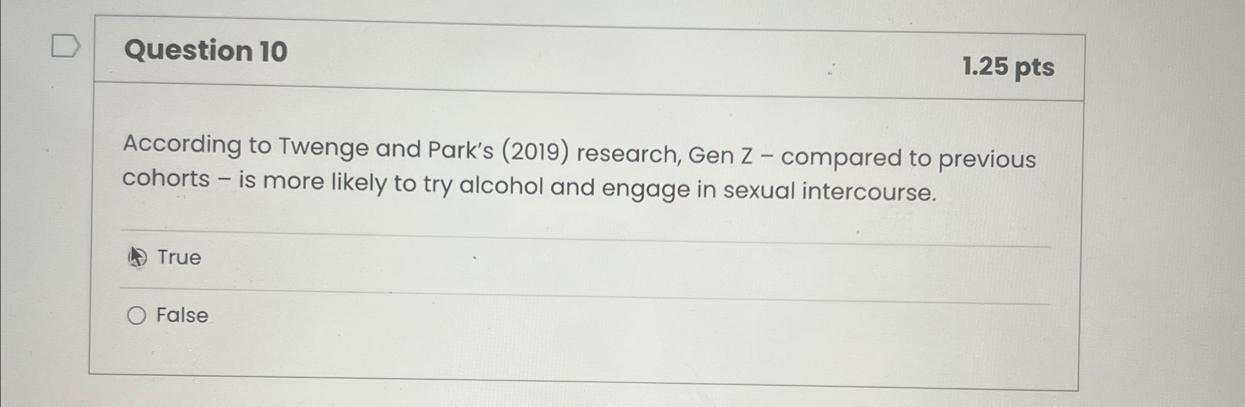 Solved Question 101.25 ﻿ptsAccording to Twenge and Park's | Chegg.com