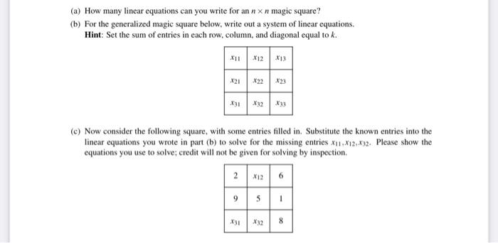 Solved (a) How many linear equations can you write for an | Chegg.com