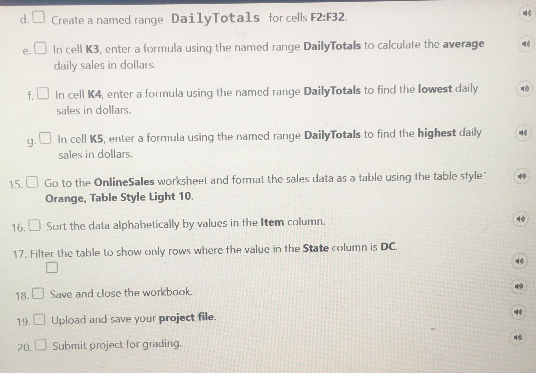 Solved d. ﻿Create a named range DailyTotals for cells | Chegg.com
