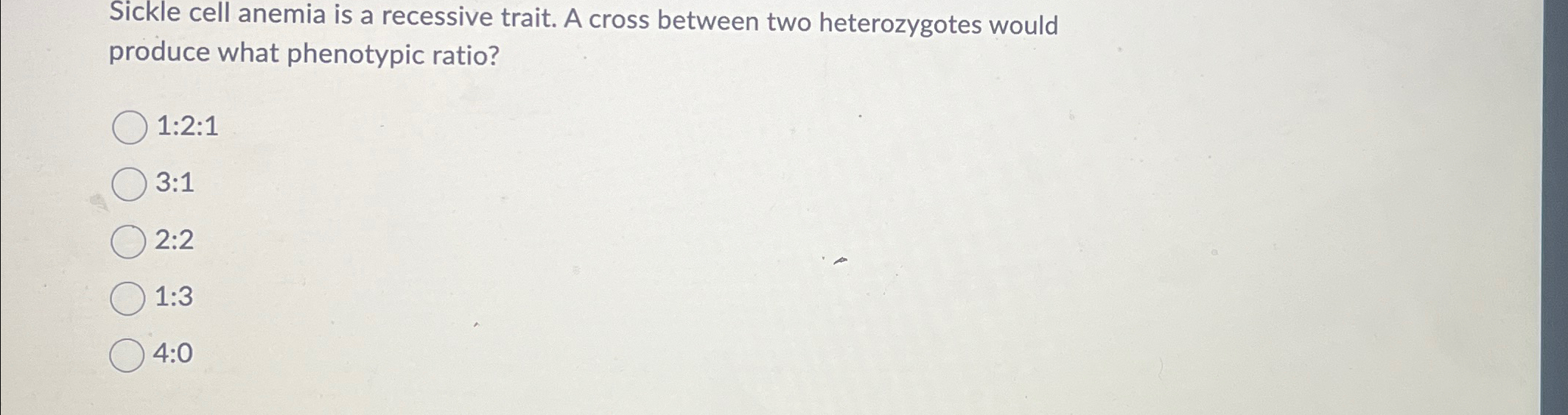 Solved Sickle cell anemia is a recessive trait. A cross | Chegg.com