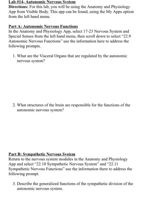 Solved Lab #14- Autonomic Nervous System Directions: For | Chegg.com
