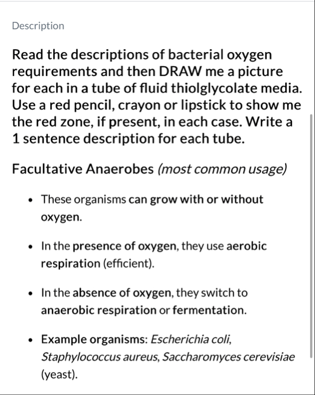 Solved DescriptionRead the descriptions of bacterial oxygen | Chegg.com