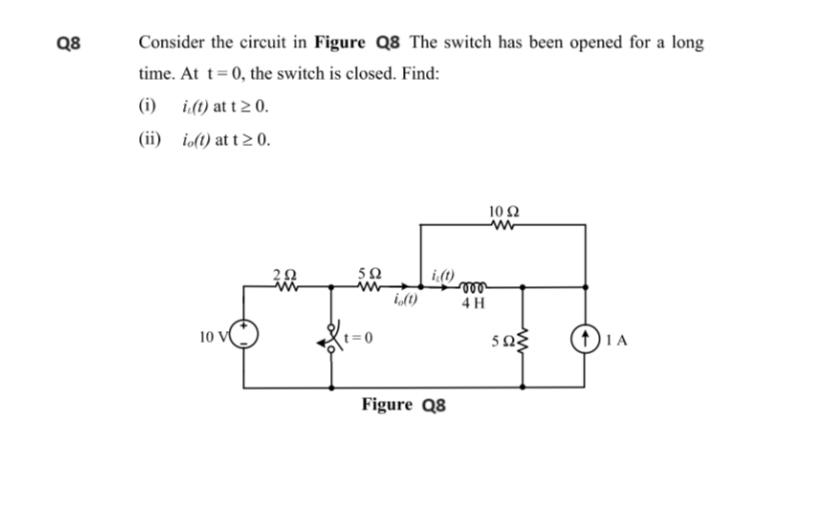 Solved • ﻿Q8Consider the circuit in Figure Q8 ﻿The switch | Chegg.com
