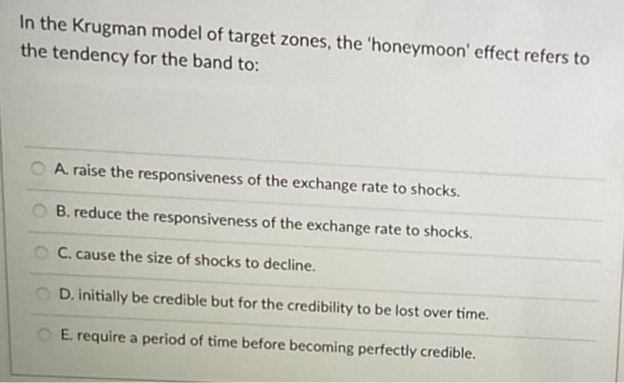 Solved In the Krugman model of target zones, the 'honeymoon' | Chegg.com