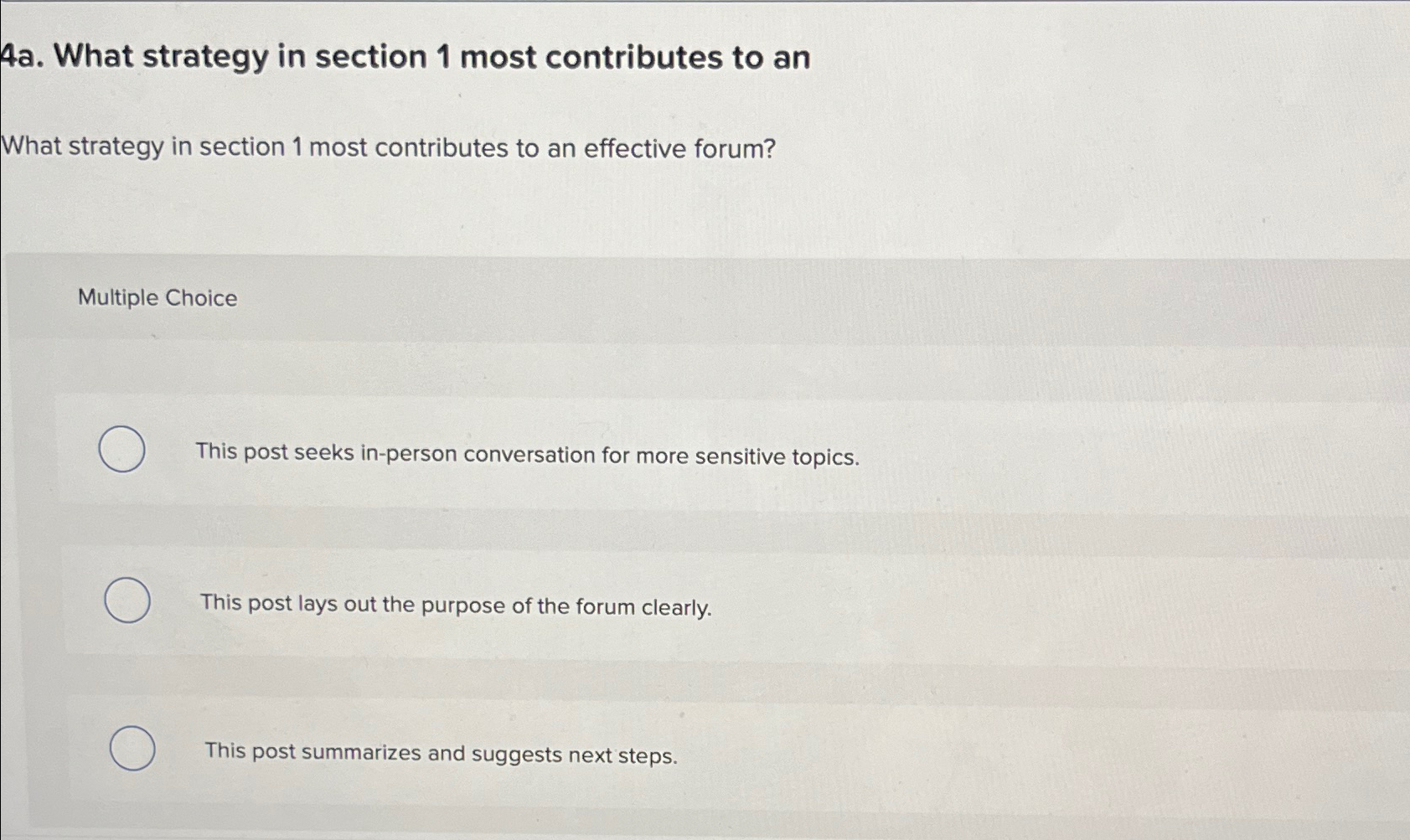 Solved 4a. ﻿What strategy in section 1 ﻿most contributes to | Chegg.com