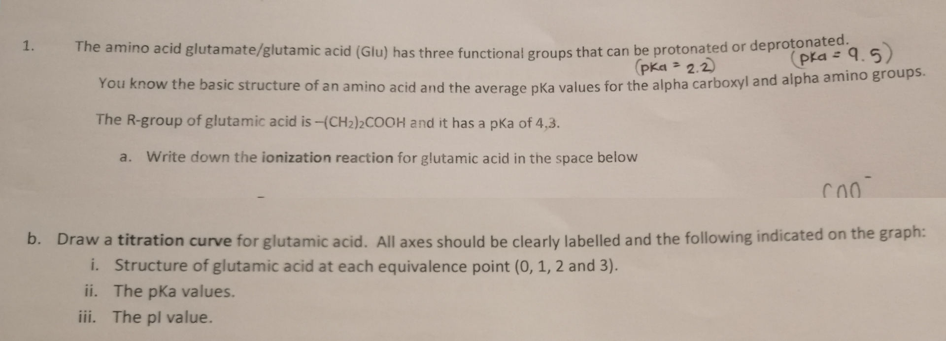 The amino acid glutamate/glutamic acid (Glu) ﻿has | Chegg.com