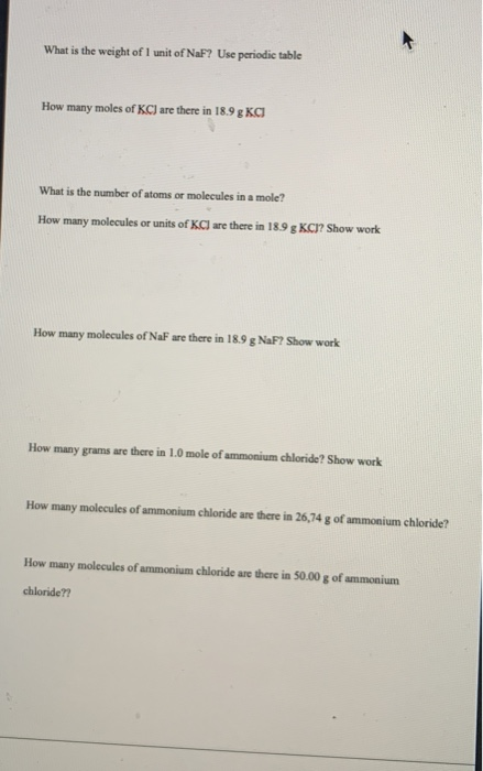 Solved What is the weight of 1 unit of NaF? Use periodic | Chegg.com
