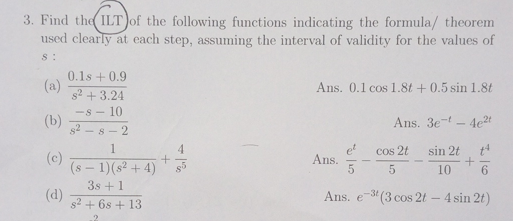 Solved Find the ILT of the following functions indicating | Chegg.com
