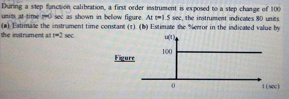 Solved During a step function calibration, a first order | Chegg.com