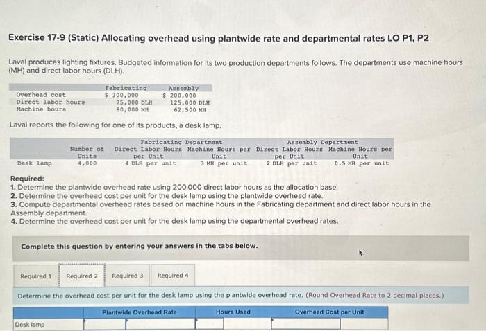 Solved Exercise 17-9 (Static) Allocating overhead using | Chegg.com