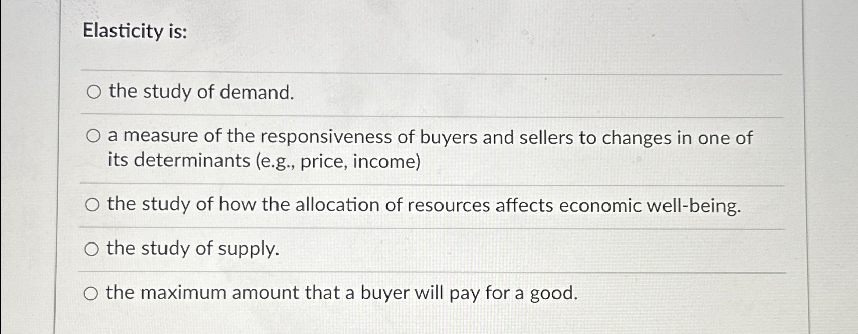 Solved Elasticity is:the study of demand.a measure of the | Chegg.com
