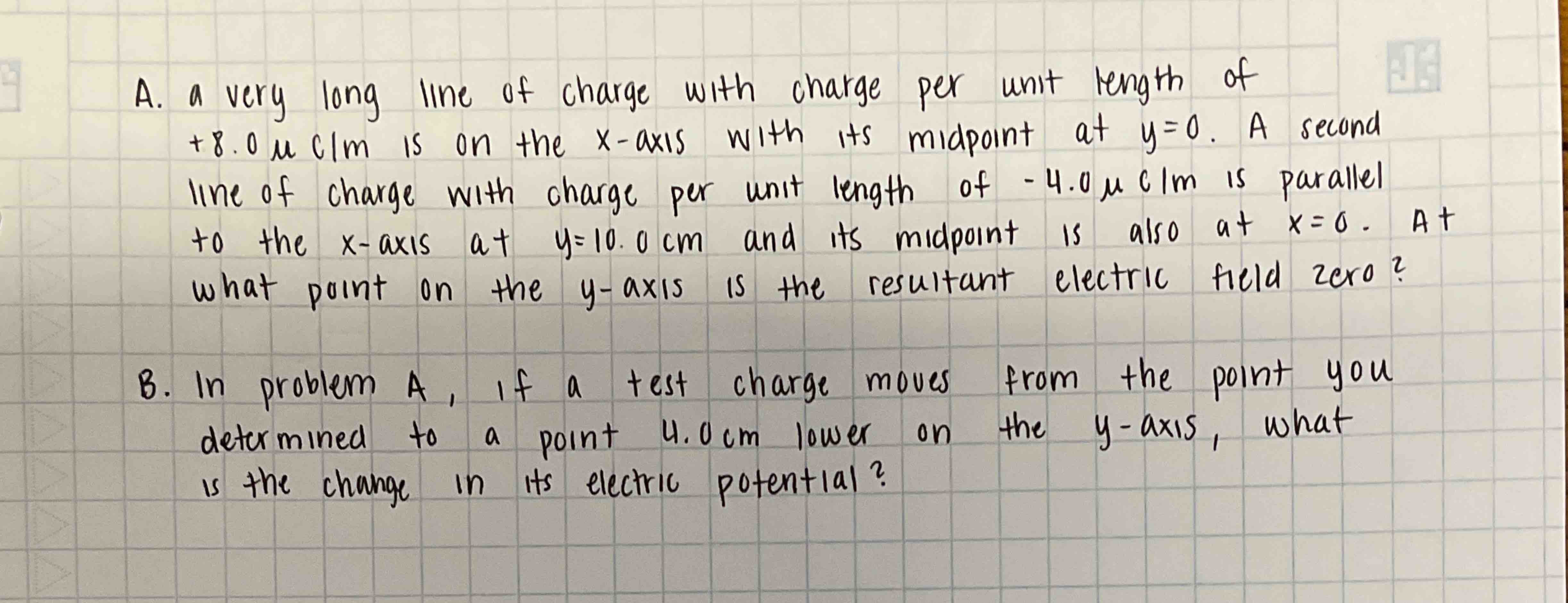A. ﻿a very long line of charge with charge per unit | Chegg.com