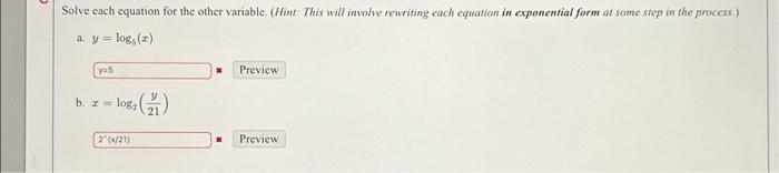 Solved Solve each equation for the other variable. (Hint: | Chegg.com